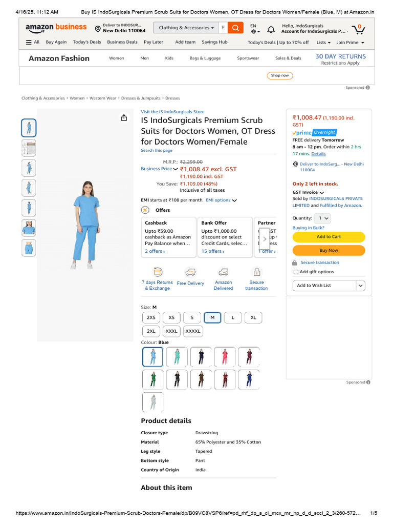 Buy Is IndoSurgicals Premium Scrub Suits For Doctors Women, OT Dress ...