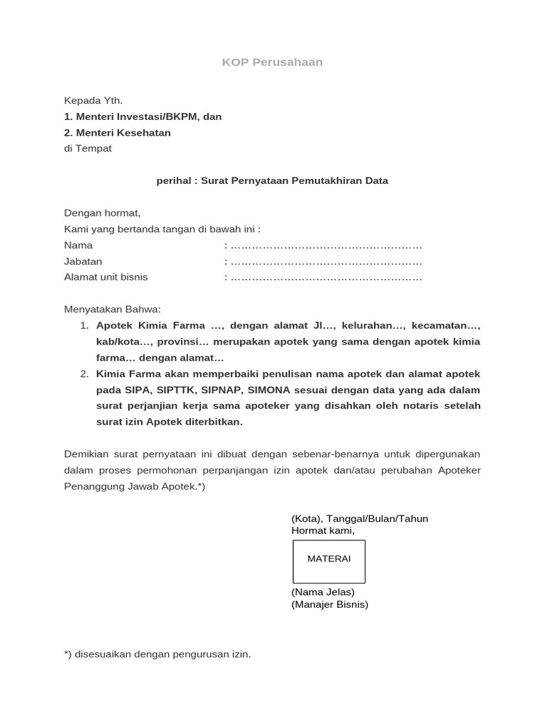 v3 Surat Pernyataan Pemutakhiran Data | PDF