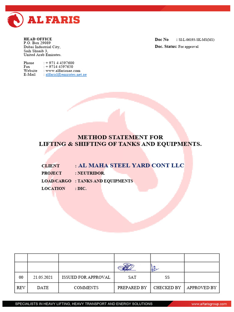MSRA For Lifting & Shifting of Tanks & Equipment's (M1) | PDF | Crane ...