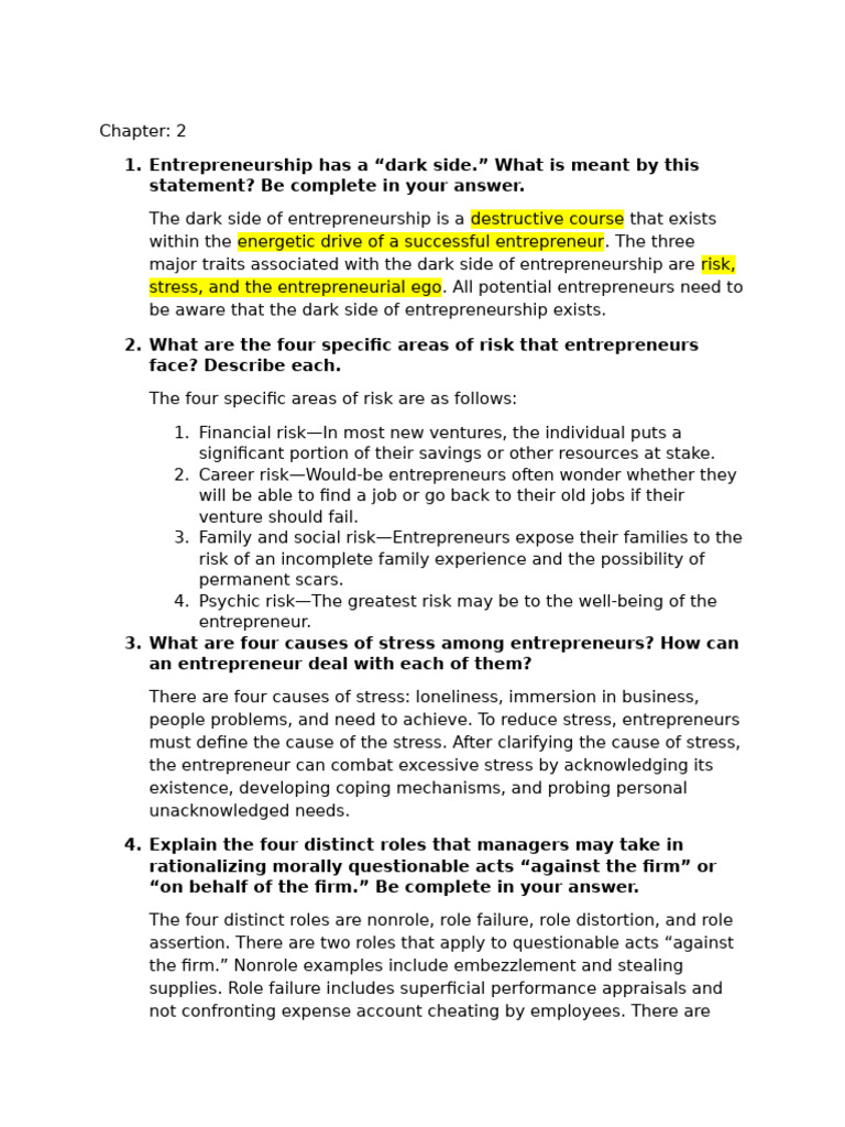 Chapter 2 Questions Answers | PDF | Entrepreneurship | Business Ethics