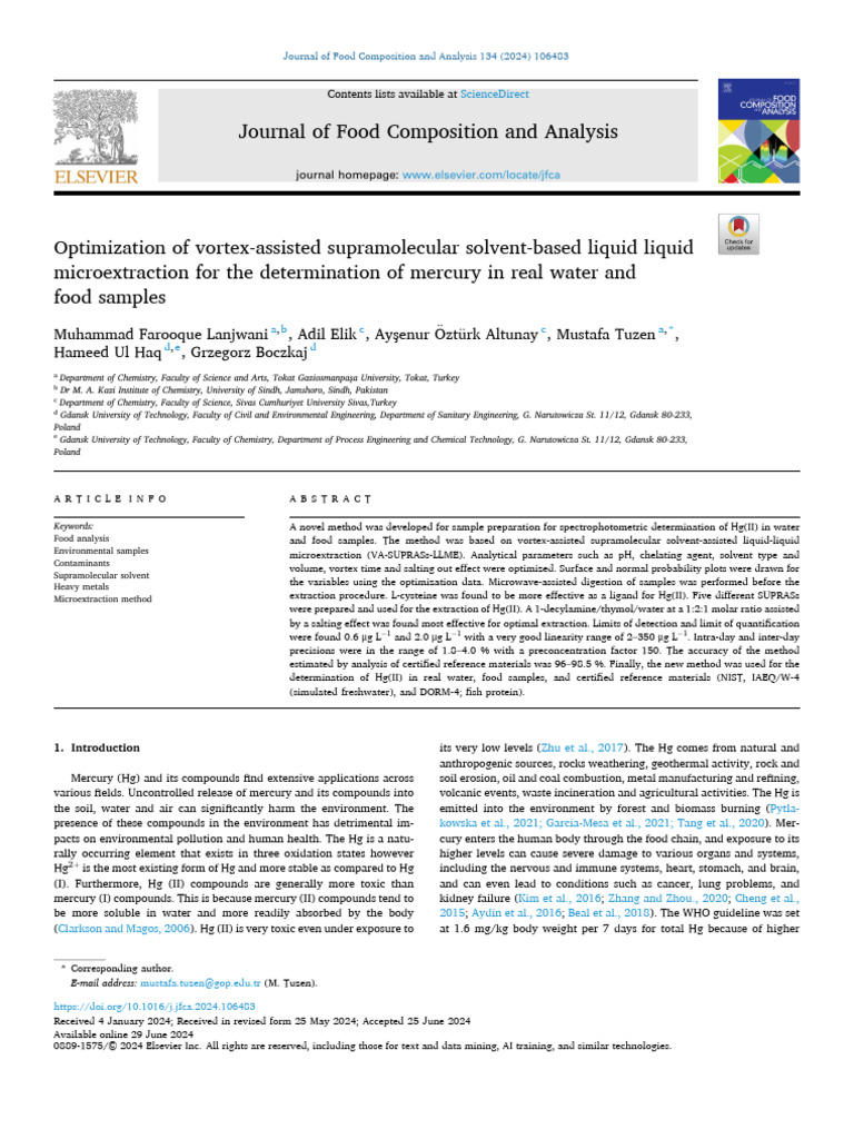 Optimization of vortex-assisted supramolecular solvent-based liquid liquid microextraction for ...