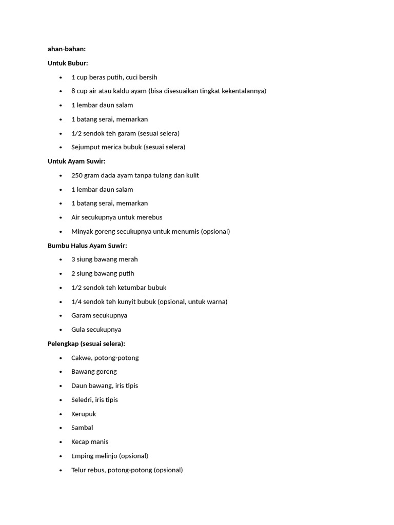 Cara Membuat Bubur | PDF
