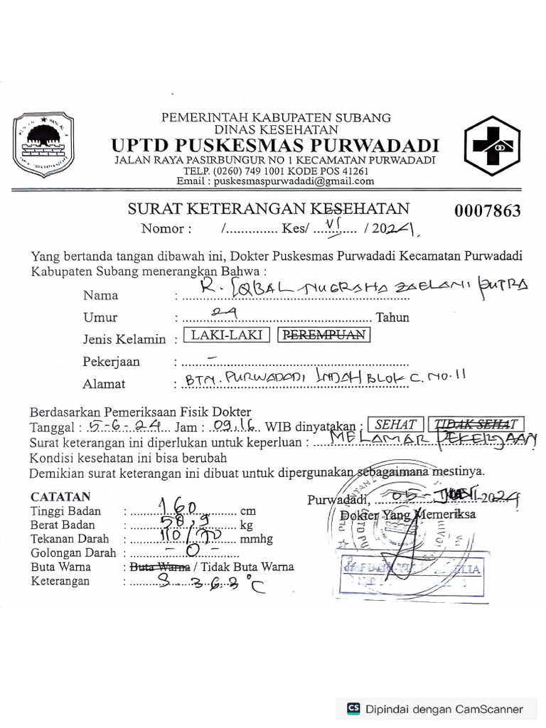 Surat Keterangan Kesehatan | PDF