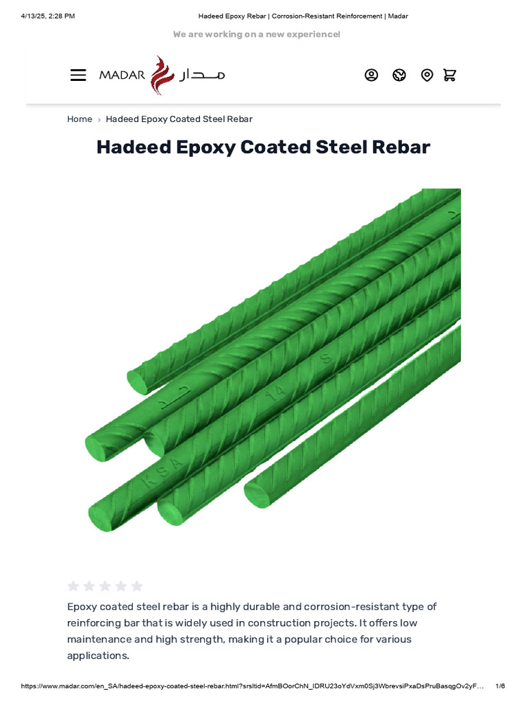 Hadeed Epoxy Rebar - Corrosion-Resistant Reinforcement - Madar | PDF ...
