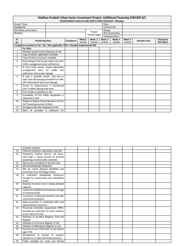 HANDY SAFEGUARD CHECKLIST FOR MONITORING FOR SITES (Weekly) | PDF | Traffic