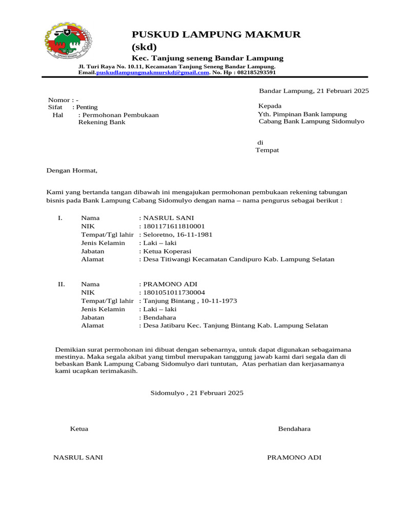 CONTOH SURAT PERMOHONAN PENGAJUAN TERDAFTAR ORMAS (2) | PDF