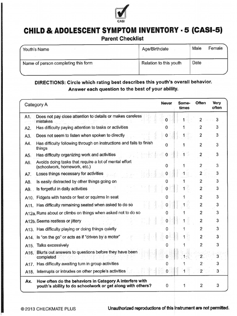 CASI-5 PARENT Checklist - ALL AGES | PDF