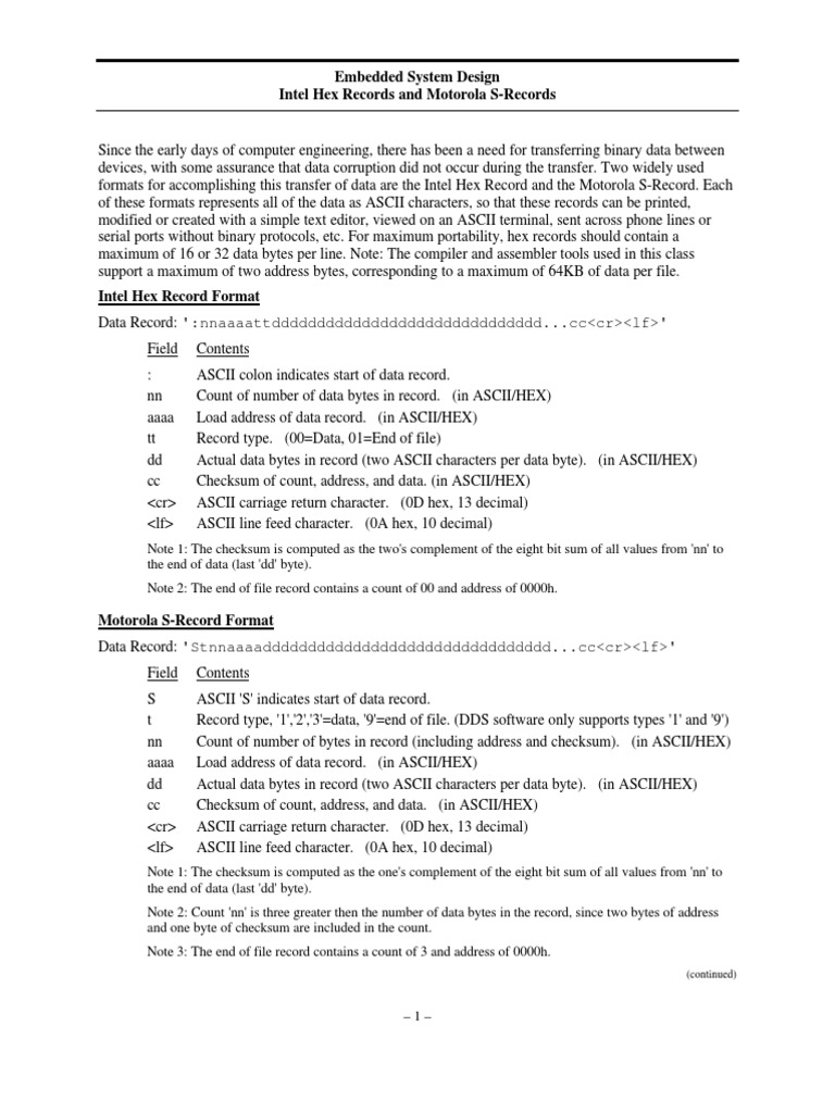 Intel Hex vs Motorola S-Records Guide | PDF | Encodings | Computer ...