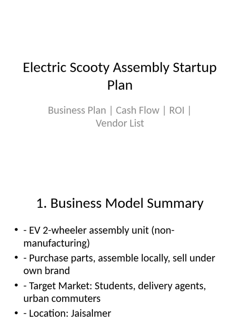 Electric Scooty Assembly Business Plan | PDF