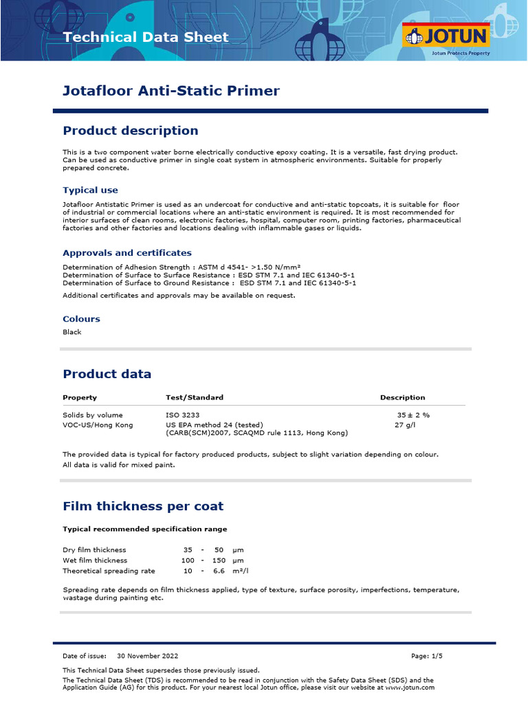 Jotafloor Anti-Static Primer | PDF | Paint | Coating