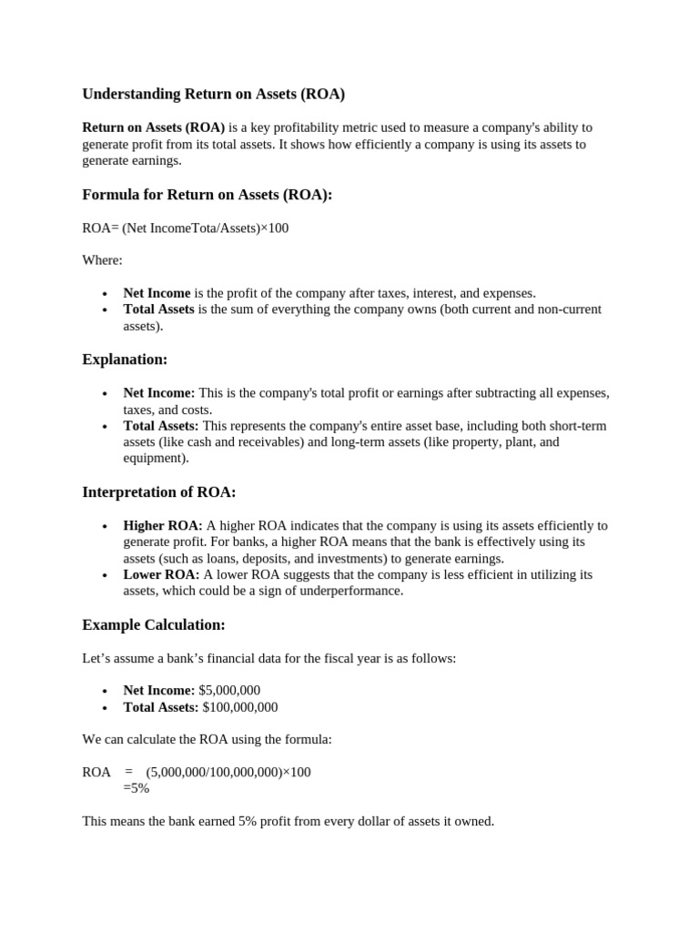Understanding Return on Assets (ROA) | PDF | Banks | Net Income