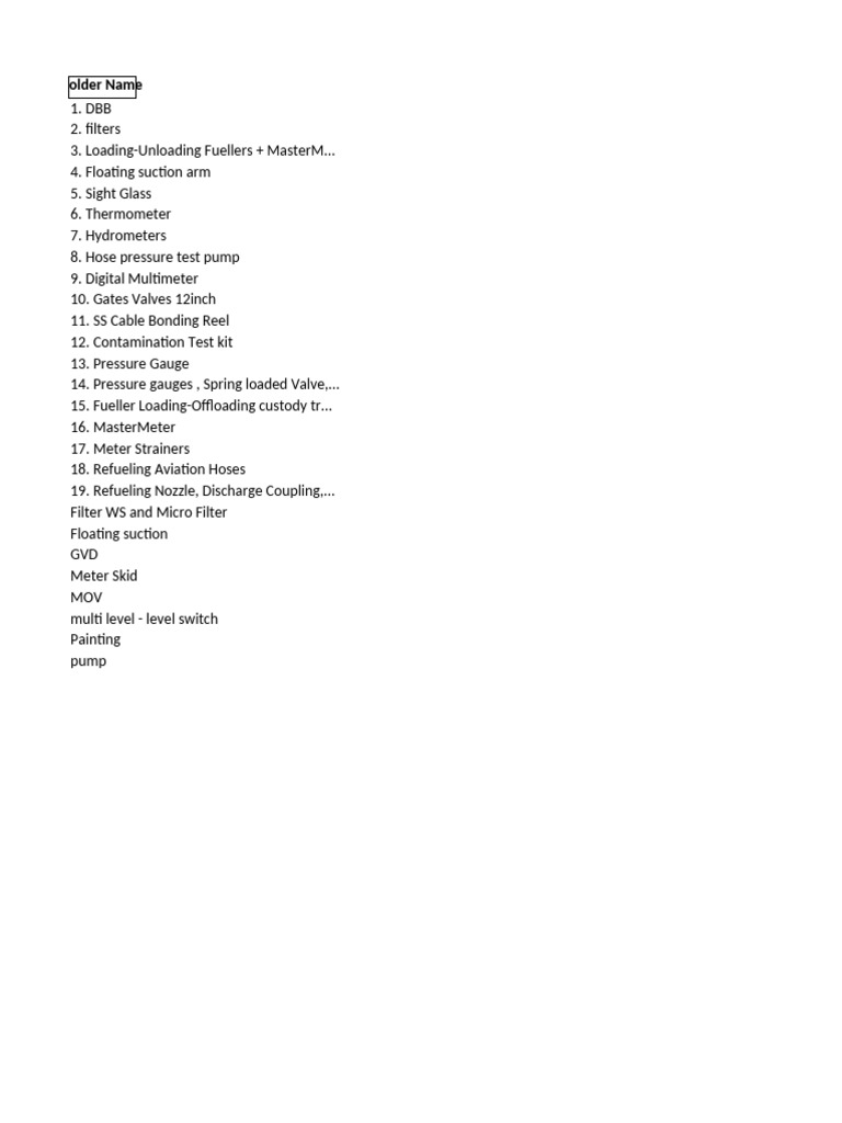 Folder List for Fueling Equipment PDF | PDF