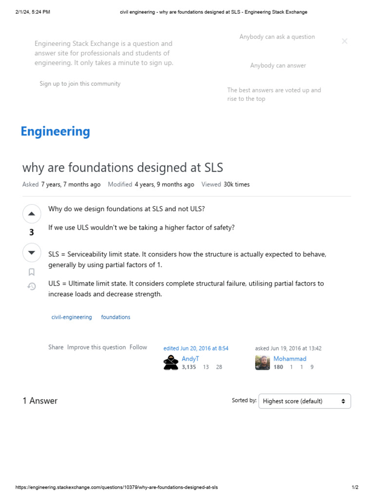 Civil Engineering - Why Are Foundations Designed at SLS - Engineering Stack Exchange | PDF ...