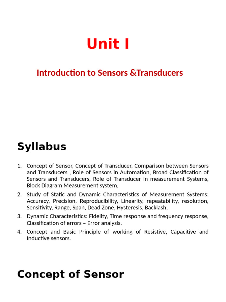 Unit 1 Introduction To Sensors & Automation | PDF | Sensor | Pressure ...