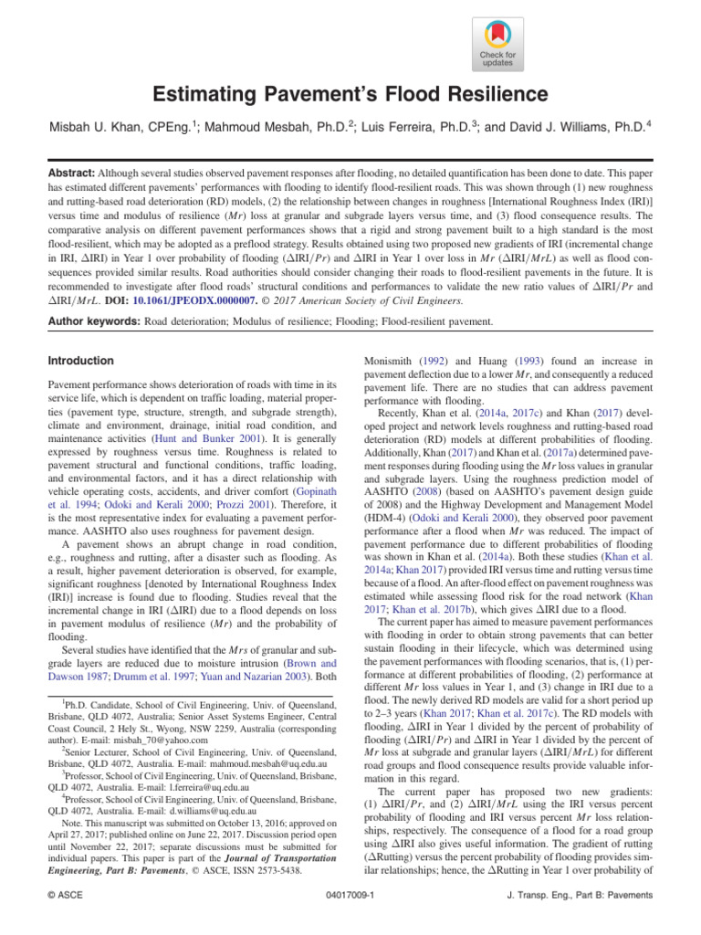 Williams Et Al 2017 Estimating Pavement S Flood Resilience | PDF | Road ...