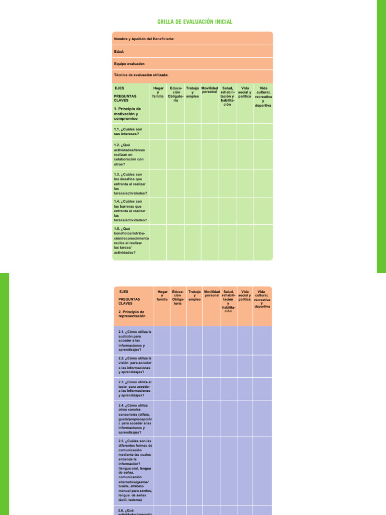 Grilla de Evaluación Inicial para Beneficiarios | PDF | Comunicación ...