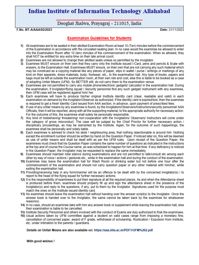 Examination Guidelines for Students | PDF | Justice | Crime & Violence