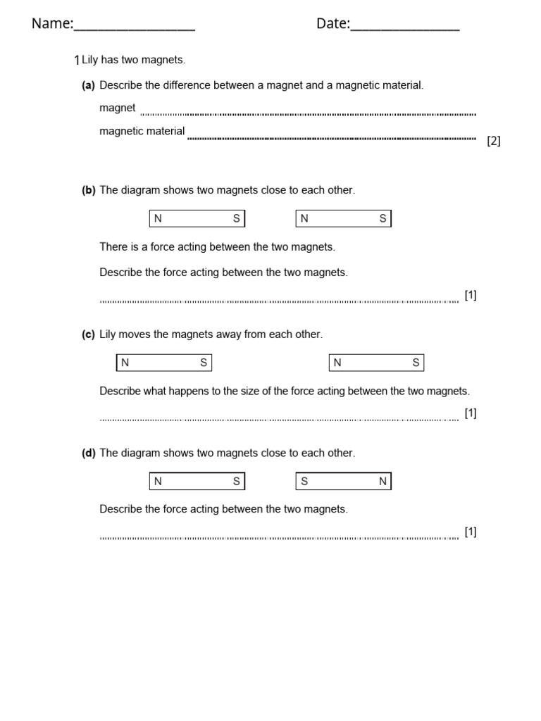 Unit 5 Forces - Worksheet - Y5 | PDF | Force | Mechanics