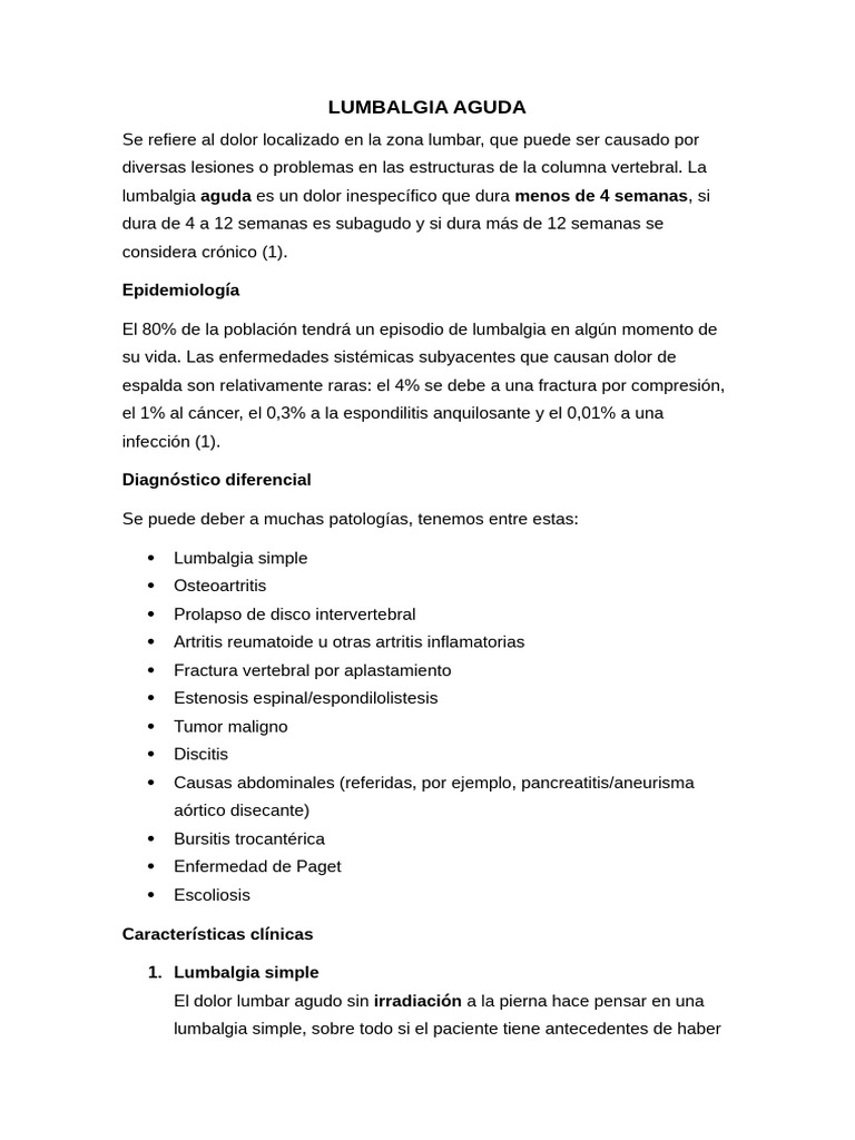 Lumbalgia Aguda | PDF | Dolor lumbar | Enfermedades y trastornos