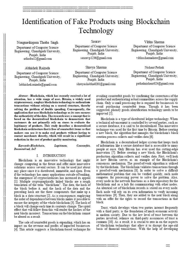 Identification of Fake Products Using Blockchain Technology | PDF ...