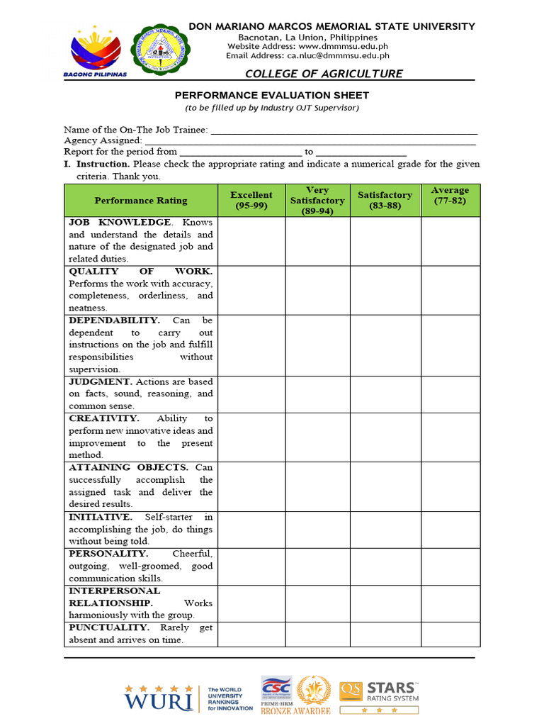 Performance Evaluation Form | PDF | Performance Appraisal | Social ...