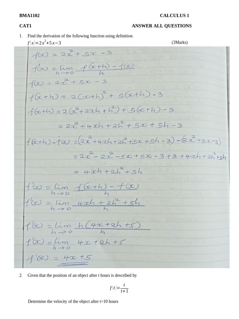 Bma 1102. Calculus Cat1 | PDF | Analytic Geometry | Mathematical Analysis