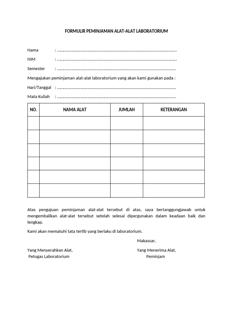 FORMULIR PEMINJAMAN ALAT | PDF