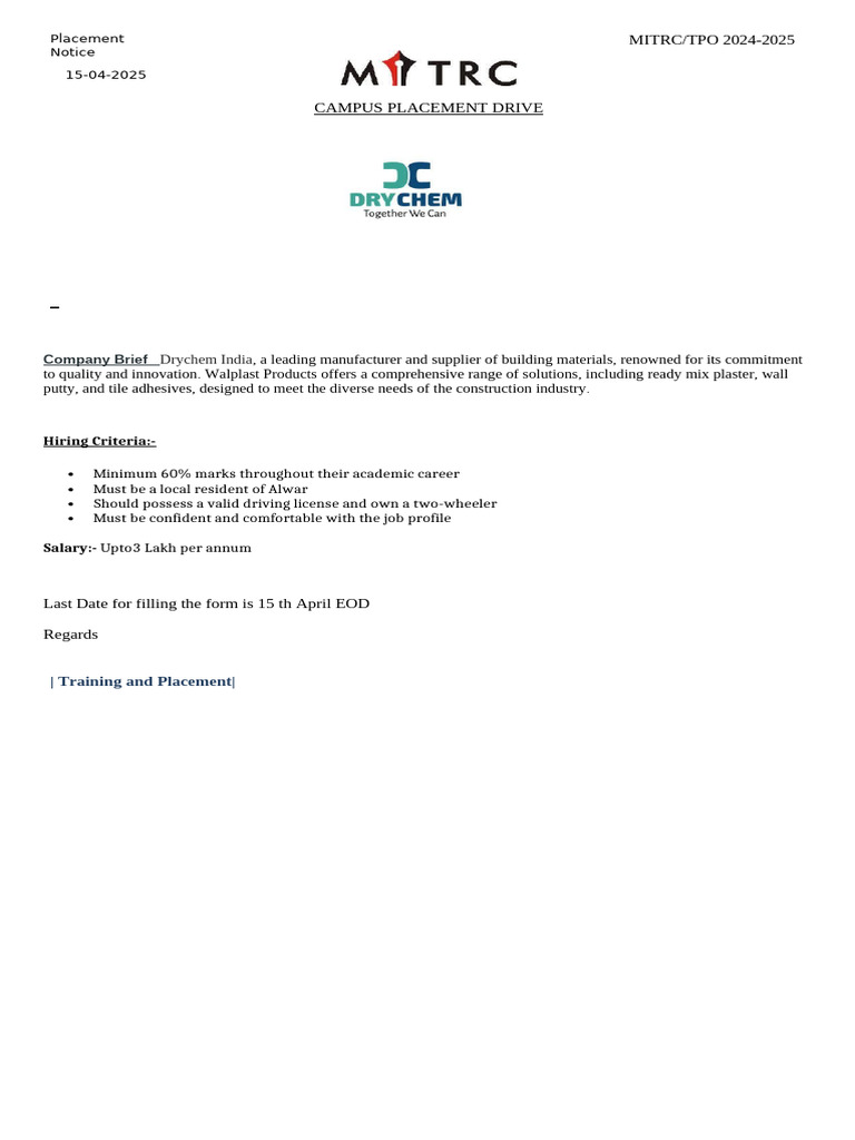 Placement Notice Dry Chem | PDF