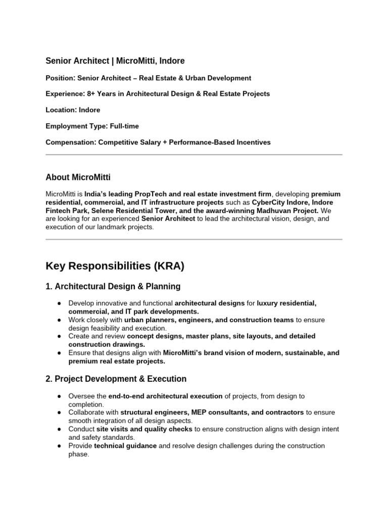 Senior Architect - MicroMitti, Indore | PDF | Green Building ...