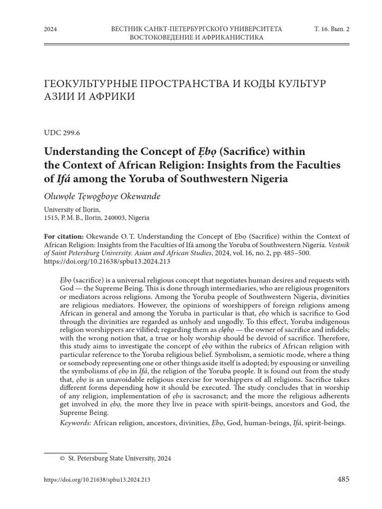 Understanding Ẹbọ in Yoruba Religion | PDF | Sacrifice | Satan