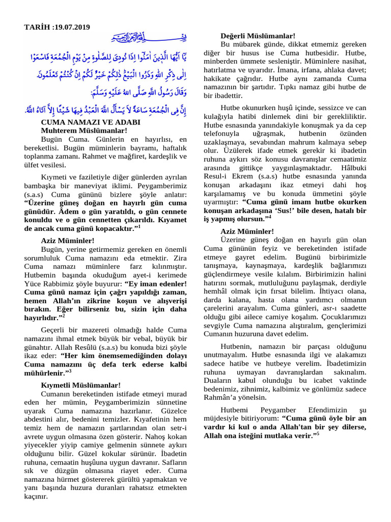 Cuma Namaz Ve Adab | PDF