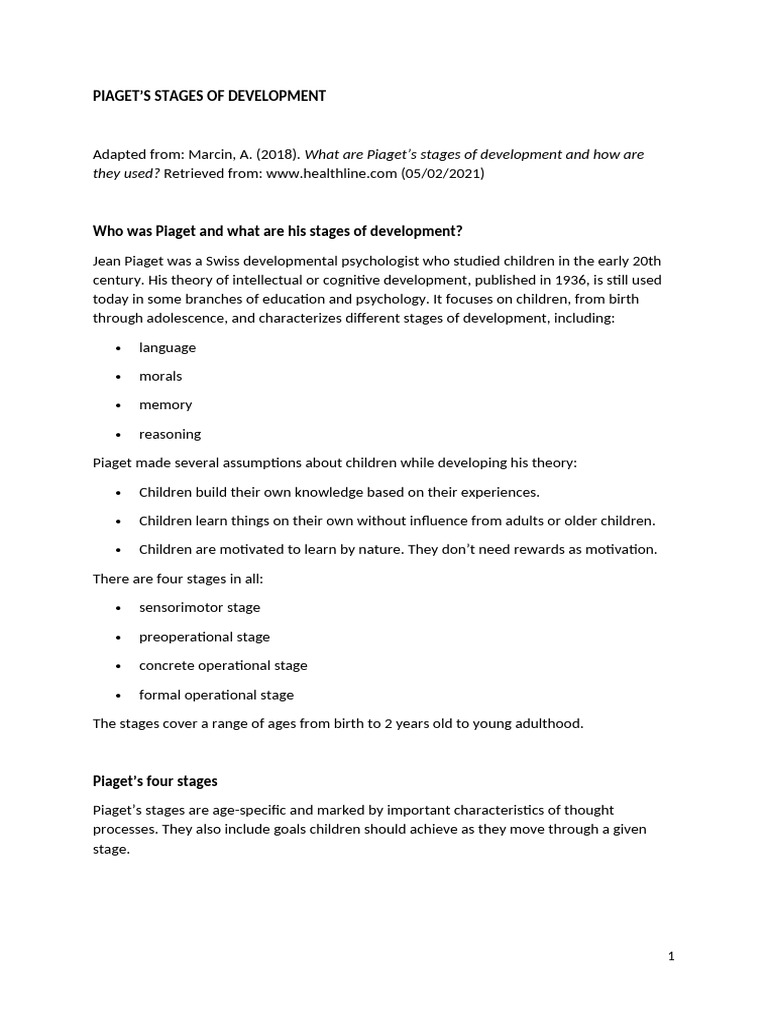2. Piaget's Developmental Stages | PDF | Schema (Psychology) | Mental ...