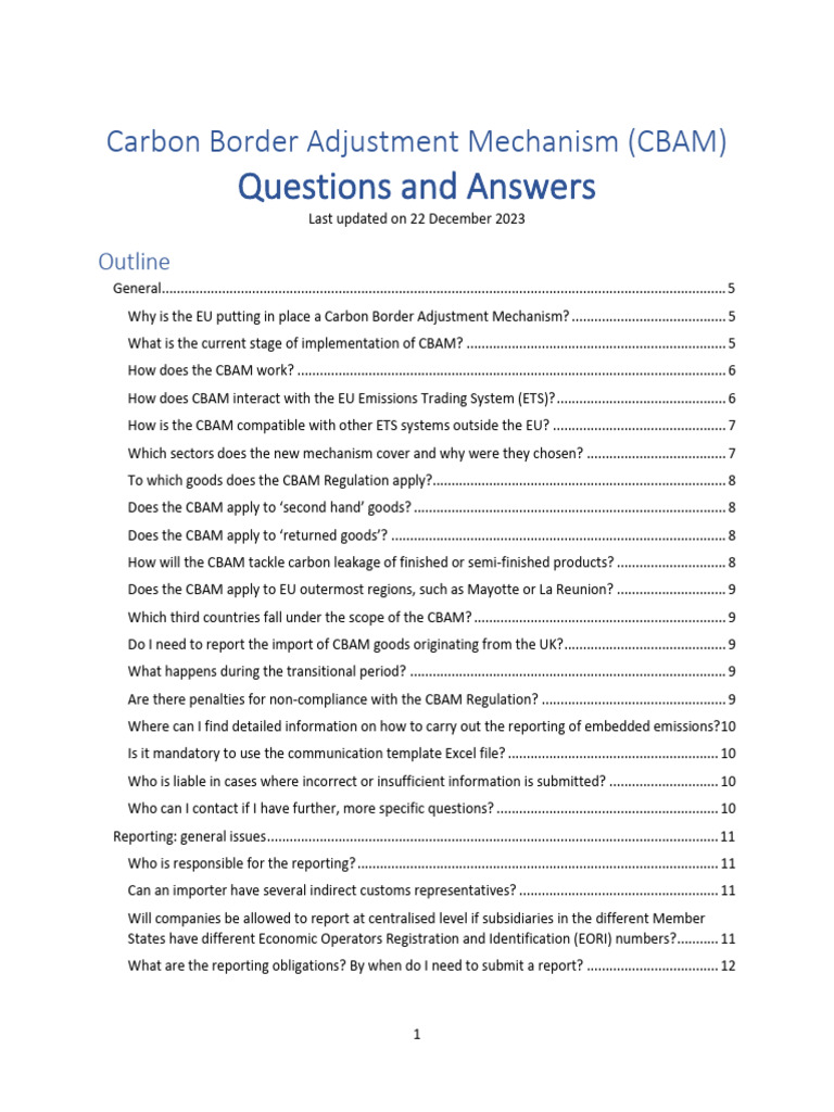 CBAM Frequently Asked Questions - November 2023 | PDF | Climate Change | Climate Change Policy