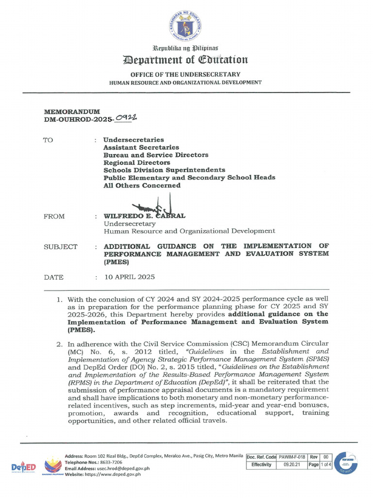 Dm-Ouhrod-2025-0922 Additional Guidance On The Implementation of Pmes | PDF