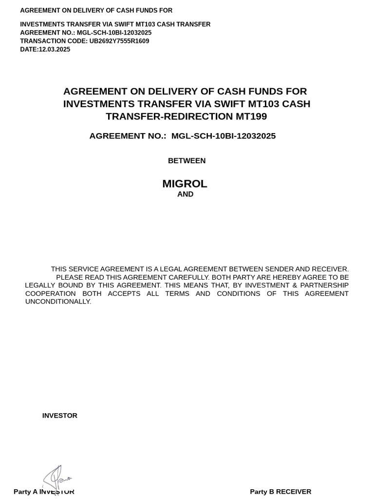 Contract MT103 Cash Transfer - Migrol-Sch 10bi 12032025 | PDF | Wire Transfer | Justice