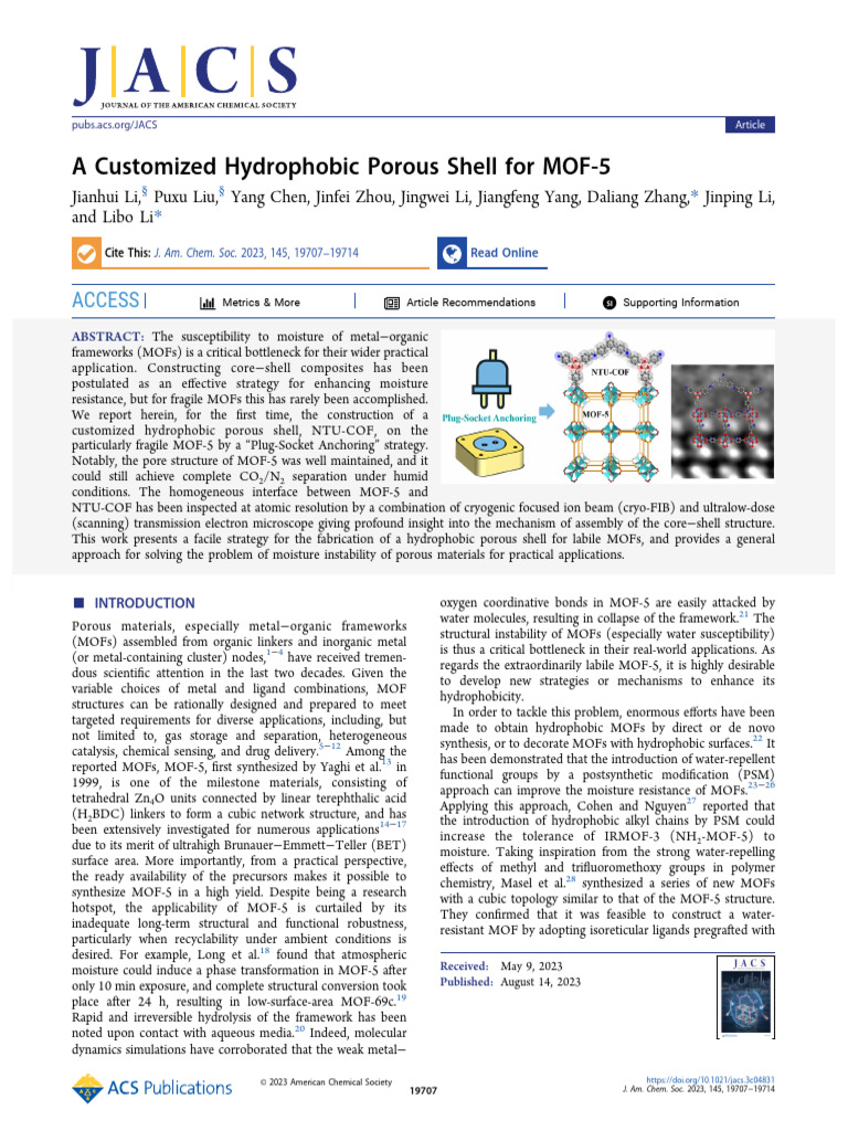 Hydrophobic Shell for MOF-5 Stability | PDF | Physical Sciences ...