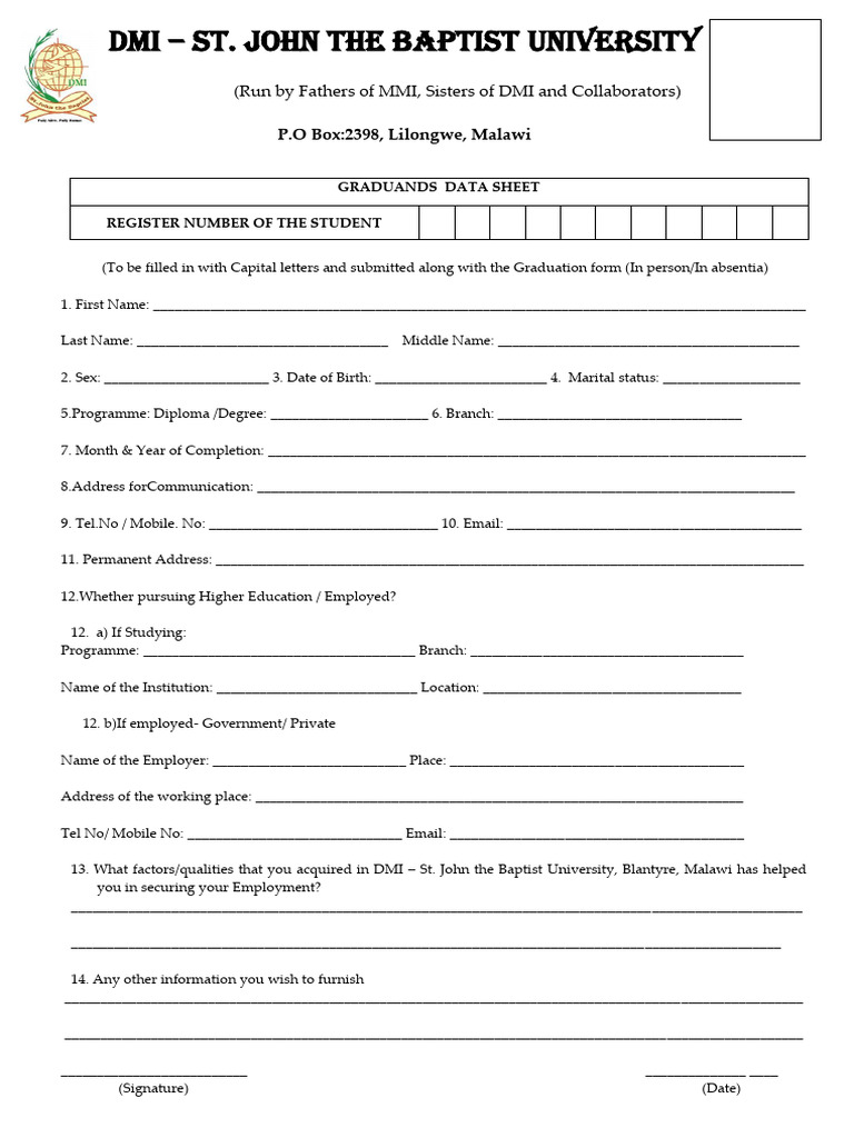 Graduation Data Sheet for DMI University | PDF | Government And Personhood