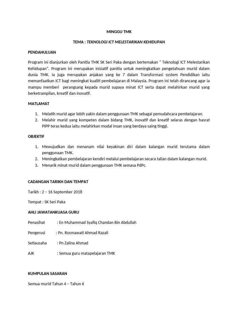 Kertas kejeBULAN PANITIA TMK | PDF