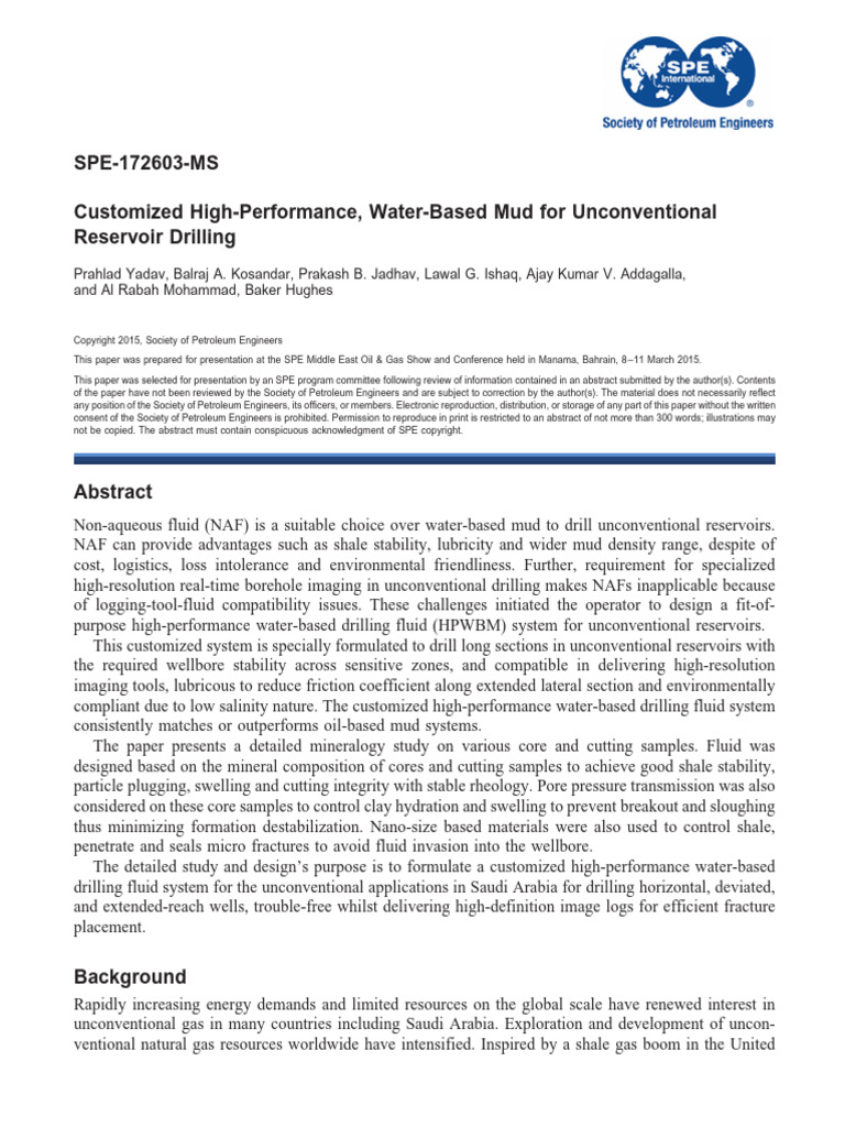 Customized High Performance Water Based Mud For Unconventional ...