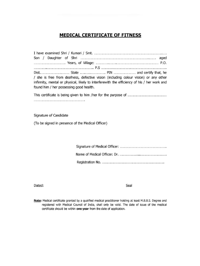 Medical Fitness Certificate Format | PDF