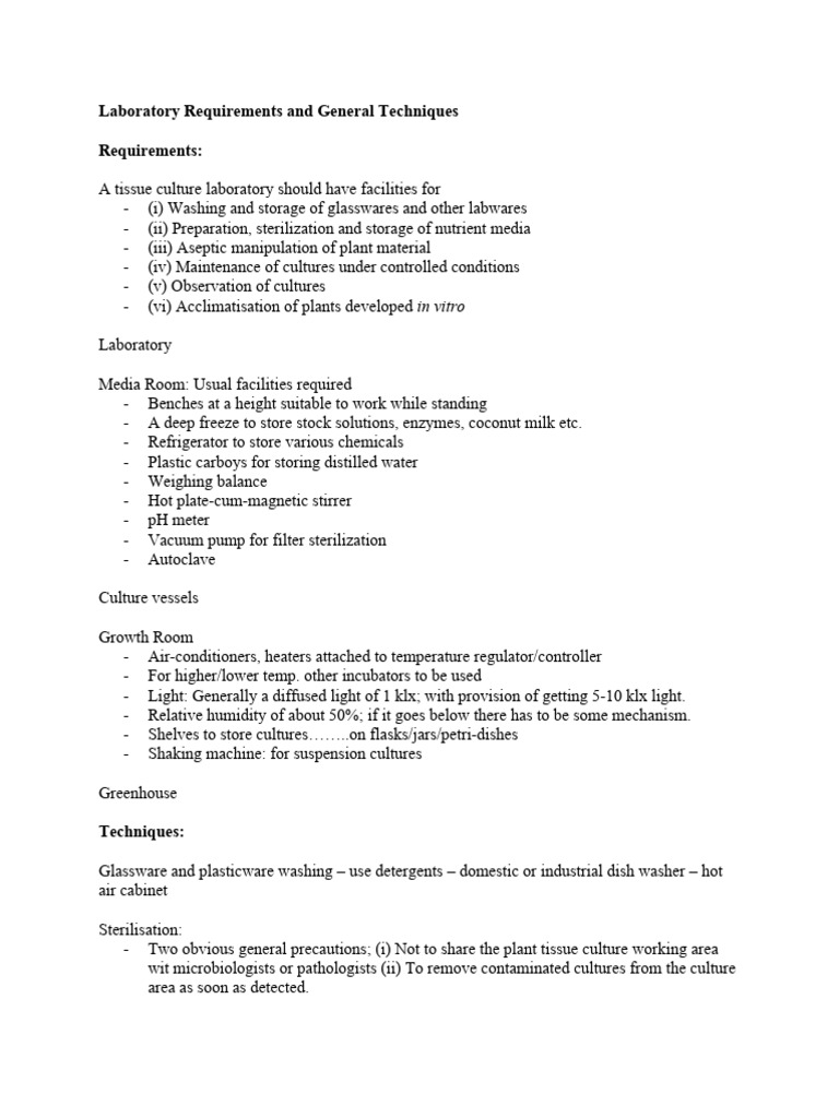 Tissue Culture Lab Requirements | PDF | Sterilization (Microbiology)