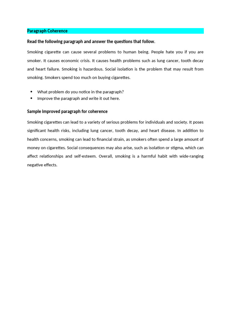 Paragraph Coherence | PDF