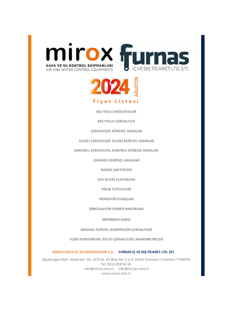 Mirox-Furnas - Fiyat Listesi - Ağustos 2024 | PDF
