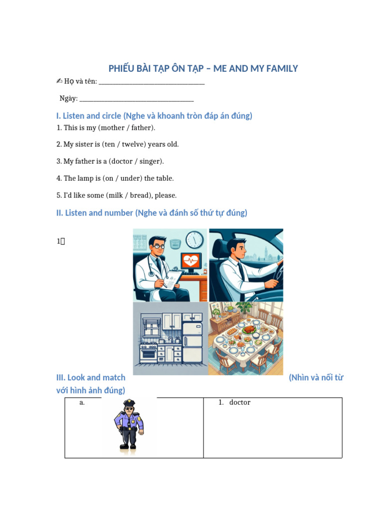 Phieu Bai Tap Me and My Family | PDF