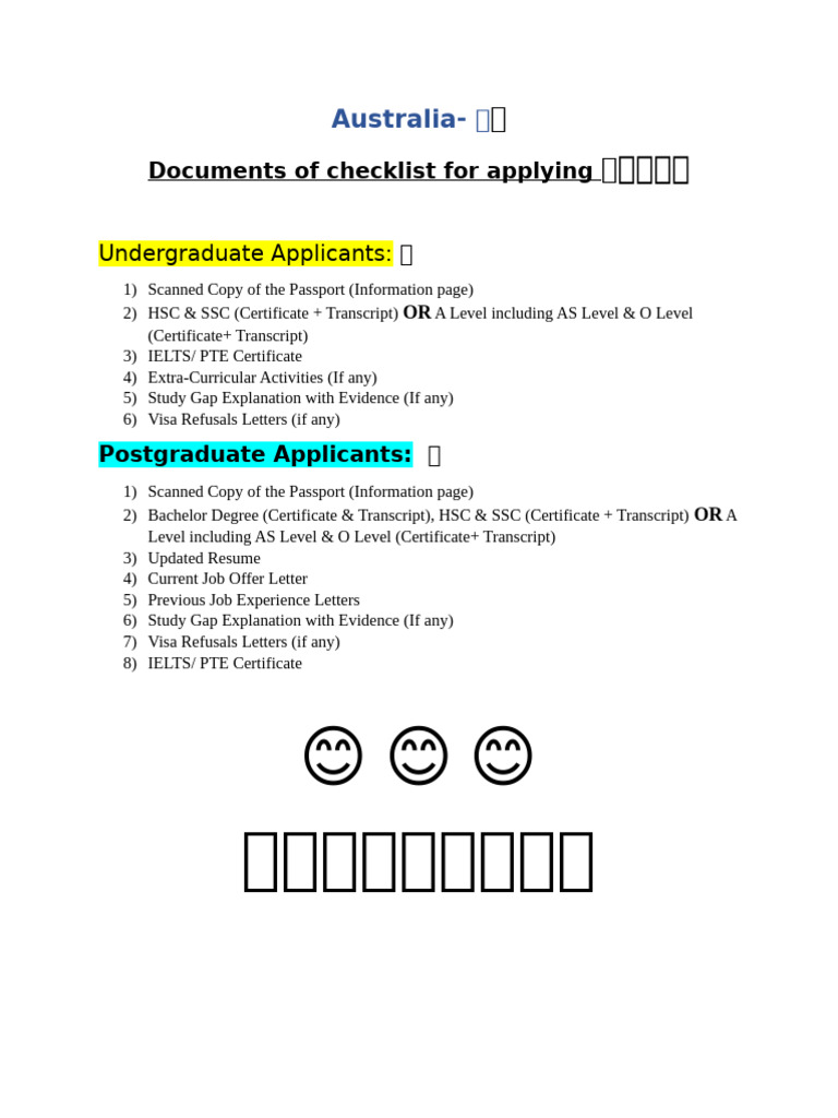 Application Checklist - AUSTRALIA | PDF