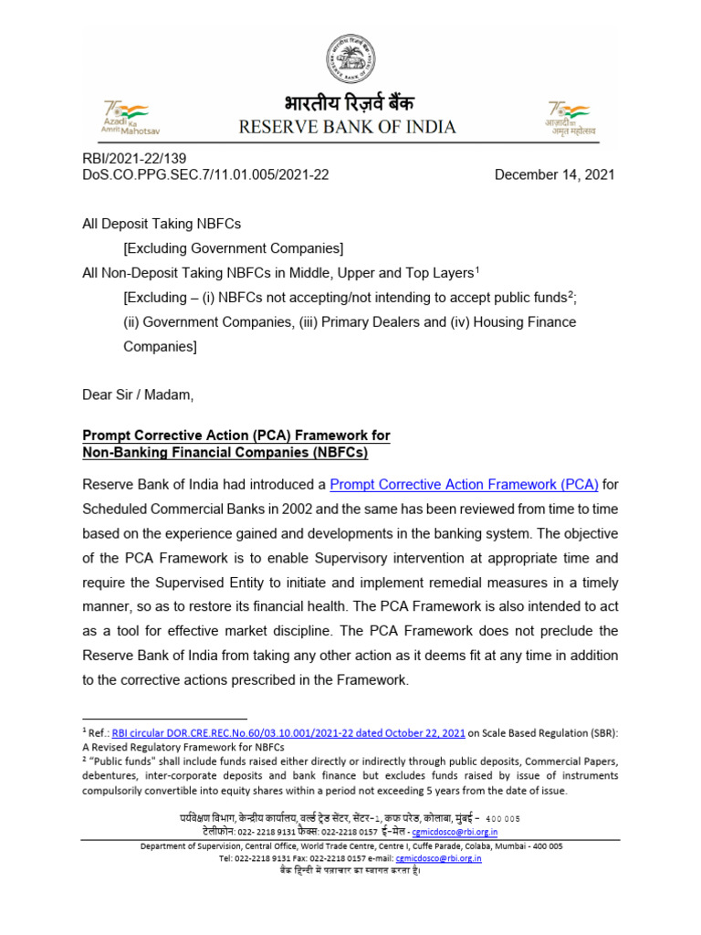 NBFC PCA Framework For Upper - Middle Layer | PDF | Reserve Bank Of ...