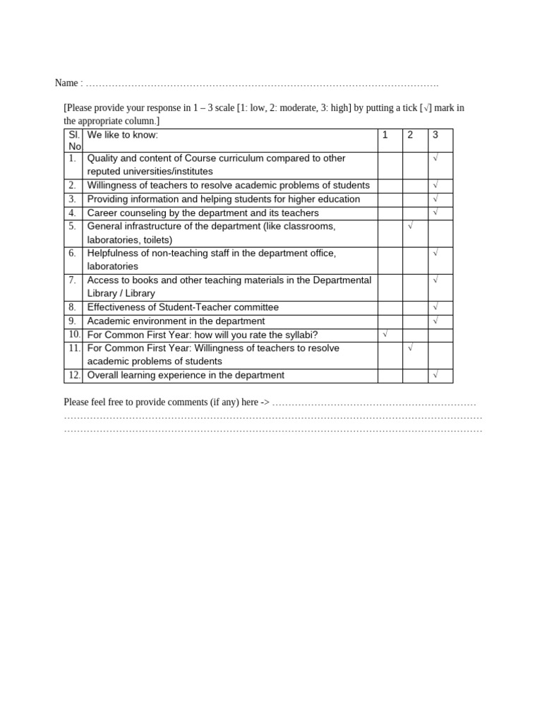 BCSE Feedback-Overall Form | PDF