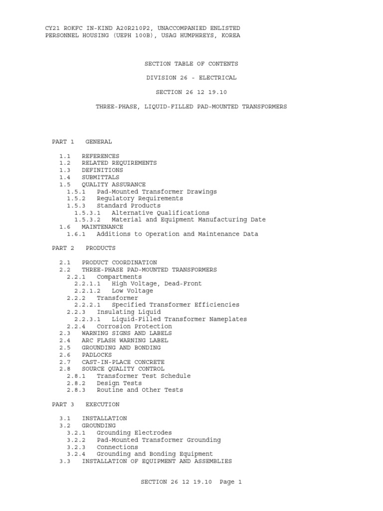 26 12 19.10 Three-Phase, Liquid-Filled Pad-Mounted Transformers | PDF ...