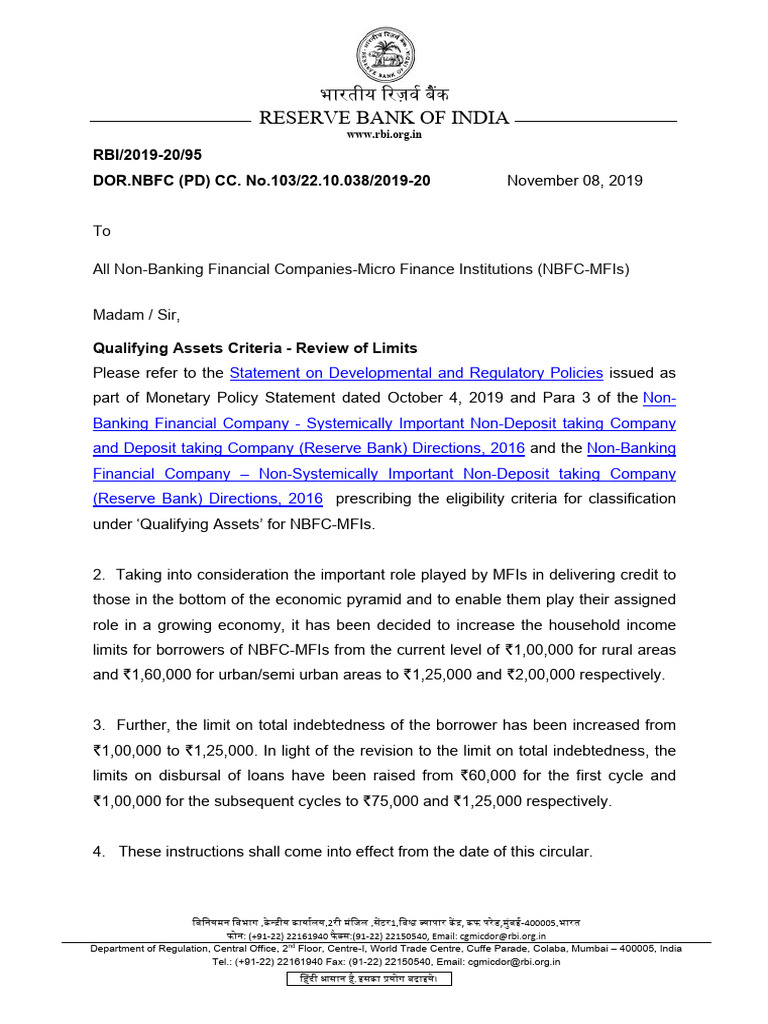 Qualifying Asset Criteria For NBFC | PDF | Reserve Bank Of India ...