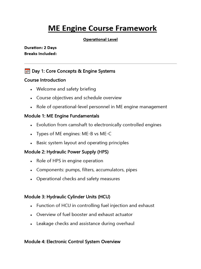 ME Engine Course Framework - Operational | PDF